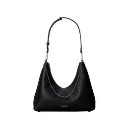 Schultertasche Calvin Klein "EMBLEM HW PEBBLE SHOULDER BAG", Damen, Gr. B/H/T: 34cm x 29cm x 12cm, schwarz, Lederimitat, Taschen Schultertasche, Schultertasche, Umh&auml;ngetasche, Hobo Bag mit Logoschriftzug