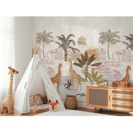 Livingwalls Fototapete LIVING WALLS "THE WALL III Safari Tapete Motivtapete Kinderzimmer Tiere", beige (creme,beige,braun), B:2,8m H:0,02m L:1,59m, Vlies, Tapeten, Vliestapete Tiertapete f&uuml;r Schlafzimmer Wohnzimmer Safari Design Flur