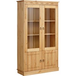 Vitrine OTTO HOME "Indra", beige (natur), B:85,4cm H:145cm T:32cm, Massivholz, Schr&auml;nke, Vitrine, aus massiver Kiefer, FSC, H&ouml;he 145 cm, dezentes Ornament