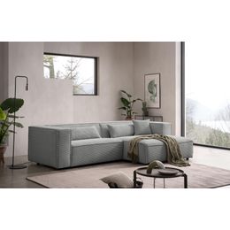 Ecksofa "PIARA mit Kedernaht, Cord, Leinenoptik o. Strukturstoff, Couch, L-Form", grau (hellgrau), B:267cm H:66cm T:167cm, 100% Polyester, LeGer Home by Lena Gercke, Sofas, Ecksofa, wahlweise Ottomane rechts/links, schwarze F&uuml;&szlig;e, bequemer Sitzkomfort