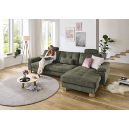 Ecksofa DIE PLANBAR "PP-LA19101 L-Form, Breite 316 cm", forest, B:316cm H:86cm T:177cm, 88% Polyester;12% Polyamid, Sofas, Ecksofa, wahlweise mit Bettfunktion und verstellbaren Kopfst&uuml;tzen, in Cord