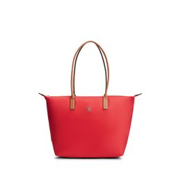 Tragetasche Tommy Hilfiger "POPETTE TOTE", Damen, Gr. B/H/T: 51cm x 32cm x 14cm, rot, Leder, Nylon, Taschen, Damen Handtasche, Schultertasche mit kontrastfarbigen Henkeln