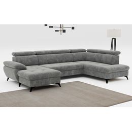 Wohnlandschaft COTTA "Hudson U-Form, B: 324 cm", grau (steel), B:324cm T:207cm, Sofas, Wohnlandschaft, mit Kopfteilverstellung, optional Bettfunktion & Bettkasten