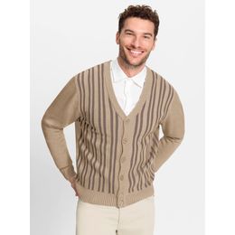 Strickjacke Marco Donati, Herren, Gr. 48, beige (beige, dunkeltaupe, gemustert), 70% Polyacryl, 30% Wolle, gemustert, mehrfarbig, unifarben, Strickjacken Strickjacke