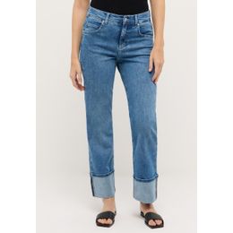 Straight-Jeans Angels "LARA TU", Damen, Gr. 40, L&auml;nge 30, light blau random used, Denim/Jeans, Obermaterial: 91% Baumwolle, 6% Polyester, 3% Elasthan, straight fit lang, Jeans Straight-Jeans, mit umgeschlagenem Bein