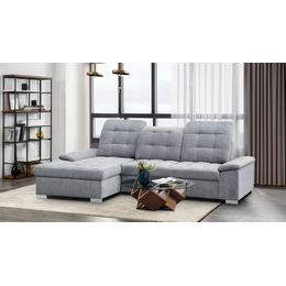 Ecksofa WERK2 "Carmen, mit Bettfunktion & Bettkasten, optional Sitztiefenverstellung", grau (hellgrau), B:264cm H:105cm T:170cm, 95% Polyester, 5% Nylon, Sofas, Ecksofa, ohne Sitztiefenverstellung, Struktur weich, hellgrau, Topseller