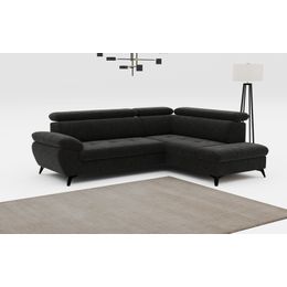 Ecksofa COTTA "Hudson L-Form, B: 256 cm", schwarz, B:256cm T:207cm, Sofas, Ecksofa, mit Kopfteilverstellung, optional Bettfunktion & Bettkasten