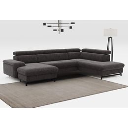Wohnlandschaft COTTA "Emma U-Form, B: 328 cm", braun (mud), B:328cm H:97cm T:215cm, Sofas, Wohnlandschaft, mit Kopfteilverstellung, optional Bettfunktion & Bettkasten