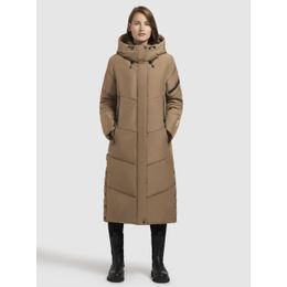 Steppmantel Khujo "SONJE6", Damen, Gr. S, braun (hellbraun), 100% Polyester, unifarben, loose fit wadenlang, eingesetzt elastischer Bund mit Windstopper, M&auml;ntel Steppmantel