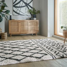 Hochflor-Teppich FLAIR RUGS "SOUQ LINES", beige (elfenbeinfarben), B:120cm H:40mm L:170cm, Kunstfaser, Teppiche, Souq Lines Teppich im Berber-Stil