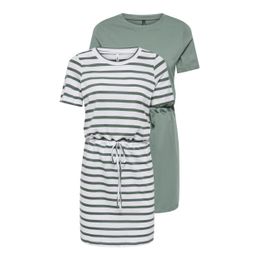 Jerseykleid Only CARMAKOMA "CARHAPPY LIFE S/S DRESS 2-PACK JRS ZL", Damen, Gr. S, N-Gr, laurel wreath pack:cloud dancer stripes (laurel wrealth), Jersey, Obermaterial: 100% Baumwolle, gestreift, unifarben, regular fit kniefrei, Rundhals, Kleider Jerseykleid, Sommerkleid, Baumwolle, regular fit