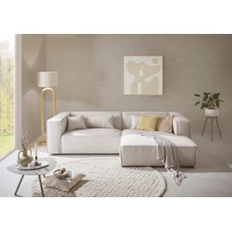 Ecksofa "PIARA mit Kedernaht, Cord, Leinenoptik o. Strukturstoff, Couch, L-Form", beige (hellbeige), B:267cm H:66cm T:167cm, 100% Polyester, LeGer Home by Lena Gercke, Sofas, Ecksofa, wahlweise Ottomane rechts/links, schwarze F&uuml;&szlig;e, bequemer Sitzkomfort