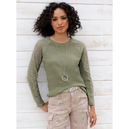 Spitzenshirt Heine "Shirt", Damen, Gr. 44, gr&uuml;n (khaki), 95% Baumwolle, 5% Elasthan, unifarben, Rundhals, Shirts