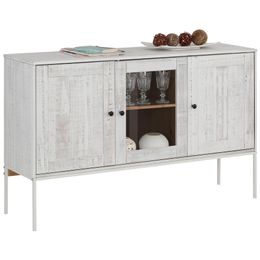 Sideboard OTTO HOME "Freya", beige (creme, wei&szlig;), B:130cm H:80cm T:35cm, Sideboards, Sideboard, Kommode mit 2 Holzt&uuml;ren, aus Massivholz, Breite 130 cm