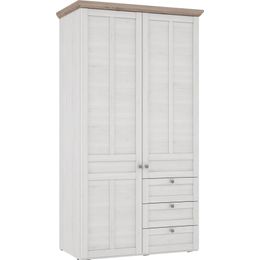 Kleiderschrank FORTE "Iloppa, Schlafzimmerschrank im Landhausstil", braun (schnee eiche, nelson eiche), B:105,3cm H:192,6cm T:57,3cm, FSC-zertifizierter Holzwerkstoff, Schr&auml;nke, Kleiderschrank Dreht&uuml;renschrank, Ma&szlig;e: B/H/T ca. 105,3x192,6x57,3 cm, Schrank mit Spiegel