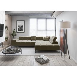 Ecksofa Home Affaire "Ancona New, wahlweise motorische Sitztiefenverstellung, auch in Cord", gr&uuml;n (oliv), B:321cm T:216cm, 100% Polyester, Sofas, Ecksofa, feine Steppung, mit Kopfteilverstellung, 3 Zierkissen, L-Form