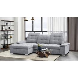 Ecksofa WERK2 "Carmen, mit Bettfunktion & Bettkasten, optional Sitztiefenverstellung", grau (hellgrau), B:264cm H:105cm T:170cm, 95% Polyester, 5% Nylon, Sofas, Ecksofa, mit Sitztiefenverstellung, Struktur weich, hellgrau, Topseller
