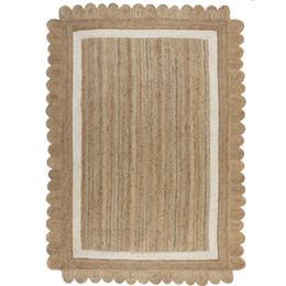 Teppich FLAIR RUGS "Grace aus Jute mit Muschelrandsaum", beige (natur, wei&szlig;), B:160cm H:7mm L:230cm, Jute, Teppiche, Teppich, aus 100% Jute, fu&szlig;bodenheizungsgeeignet, mit Bord&uuml;re