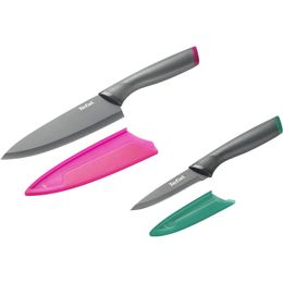 Messer-Set Tefal "Fresh Kitchen", grau, pink, gr&uuml;n, Edelstahl, Kunststoff, Kochmesser-Sets, 2-tlg, Klingen aus rostfreiem Stahl, Titan-Versiegelung, Klingenschutz