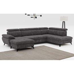 Wohnlandschaft COTTA "Hudson U-Form, B: 324 cm", grau (graphite), B:324cm H:100cm T:207cm, Sofas, Wohnlandschaft, mit Kopfteilverstellung, optional Bettfunktion & Bettkasten