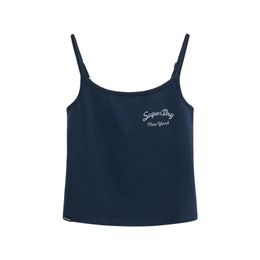 Tanktop Superdry "ATH ESS GRAPHIC CAMI", Damen, Gr. S, blau (navy), Jersey, Obermaterial: 95% Baumwolle, 5% Elasthan, unifarben, slim fit normal, Rundhals, Tops Tanktop, mit h&uuml;bschem Spitzen-Detail am Auschnitt
