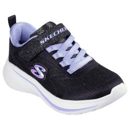 Sneaker Skechers "WAVE 92", M&auml;dchen, Gr. 27, schwarz (schwarz, lila), Lederimitat, Textil, Glitzer, Schuhe Sneaker, Schlupfschuh mit Glitzer f&uuml;r M&auml;dchen, Gr&ouml;&szlig;enschablone zum Download