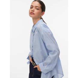 V&eacute;ro Moda Langarmbluse VERO MODA "VMODONA LS SHIRT WVN NOOS", Damen, Gr. S, brunnera blau detail:emb hibiscus snow wei&szlig;, Web, Obermaterial: 100% Baumwolle, bestickt, gemustert, regular fit Po-bedeckend, Blusen, Baumwolle, regular fit