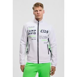 Sweatjacke CAMP DAVID, Herren, Gr. S, wei&szlig;, Material: 75% Baumwolle, 17% Polyester, 8% Elasthan, bedruckt, regular fit normal, hoch geschlossener Ausschnitt, eingesetzt Rippb&uuml;ndchen, Sweatjacken Sweatjacke, mit Rei&szlig;verschlusstaschen