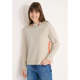 Sweatshirt Cecil, Damen, Gr. L (42), pearl beige, Sweatware, 49% Polyester, 45% Baumwolle, 6% Elasthan, unifarben, comfort fit, ohne Ausschnitt, B&uuml;ndchen, Sweatshirts Sweatshirt, im Hoodie-Style