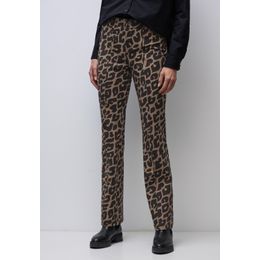 Bootcuthose Street One, Damen, Gr. 42, L&auml;nge 30, silk braun, Stoff, 82% Polyester, 18% Elasthan, slim fit normal, Hosen, mit Leo-Muster