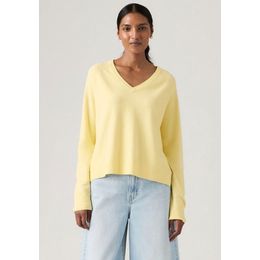 Levi's V-Ausschnitt-Pullover LEVI'S "SUPER SOFT VNECK PULLOVER", Damen, Gr. L (40), french vanilla, Strick, Obermaterial: 53% Baumwolle, 32% Polyester, 13% Polyamid, 2% Elasthan, unifarben, bequem h&uuml;ftlang, V-Ausschnitt, Raglan&auml;rmel B&uuml;ndchen, Pullover, im Bund beidseitig mit kurzem Schlitz