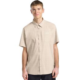 Funktionshemd Jack Wolfskin "NORBO S/S SHIRT M", Herren, Gr. S (48), Normalgr&ouml;&szlig;en, check, oyster, Obermaterial: 95% Polyamid, 5% sonstige Fasern, Hemden