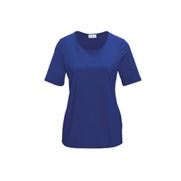 Langarm-Poloshirt GOLDNER "Gepflegtes Shirt in formstabiler Ware", Damen, Gr. 48, blau (royalblau), Obermaterial: 82% Polyester PES. 18% Elasthan EL., Shirts