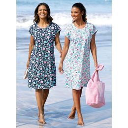 Sommerkleid feel good "Sommerkleid", Damen, Gr. 52/54, Normalgr&ouml;&szlig;en, blau (marine, bedruckt, wei&szlig;, bedruckt), 100% Baumwolle, bedruckt, gemustert, mehrfarbig, kurz, Rundhals, Kleider Sommerkleid