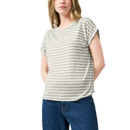 Kurzarmshirt QS, Damen, Gr. L (40), beige wei&szlig;, Jersey, Obermaterial: 95% Lyocell, 5% Elasthan, gestreift, normal h&uuml;ftbedeckend, Rundhals, Shirts, im Streifen-Design