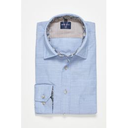 Langarmhemd MARVELIS, Herren, Gr. 3XL, N-Gr, blau, Web, Obermaterial: 52% Lyocell, 48% Baumwolle, unifarben mit Farbeinsatz, h&uuml;ftbedeckend, Rundhals, 2-Knopf-Manschette, Hemden, in Leinen-Optik