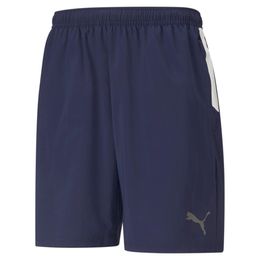 Trainingsshorts Puma "TEAMLIGA SIDELINE SHORTS", Herren, Gr. XL, N-Gr, blau (peacoat, Puma schwarz, Puma wei&szlig;), Obermaterial: 100% Polyester, unifarben, regular fit kniefrei, Hosen, mit Rei&szlig;verschlusstasche, aus atmungsaktivem Material, regular fit
