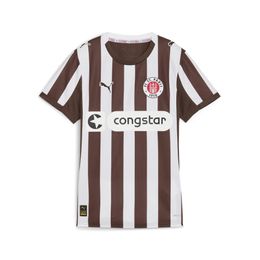 Trainingsshirt Puma "FC St. Pauli 25/26 Heimtrikot Damen", Damen, Gr. S, wei&szlig; (espresso braun wei&szlig;), Obermaterial: 100% Polyester. Rippe: 100% Polyester. Einsatz: 100% Polyester, gestreift, regular fit, Rundhals, Shirts