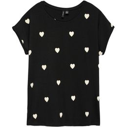 V&eacute;ro Moda Kurzarmshirt VERO MODA "VMAVA SS TOP MULTI AOP NOOS", Damen, Gr. L, schwarz aop:wei&szlig; heart, Jersey, Obermaterial: 95% Lyocell, 5% Elasthan, bedruckt, regular fit normal, Rundhals, Shirts, Materialmix, regular fit
