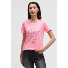 Rundhalsshirt SOCCX, Damen, Gr. S, neon rose, Web, Material: 100% Baumwolle, Glitzermuster, bedruckt, regular fit normal, Rundhals, eingesetzt gerader Abschluss, Shirts Rundhalsshirt, aus Baumwolle
