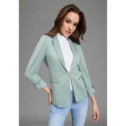 Bruno Banani Damen Sweatblazersalbei, Gr. 44, unifarben, Milano Rib, Obermaterial: 76% Polyester, 20% Viskose, 4% Elasthan, Blazer, h&uuml;ftlange