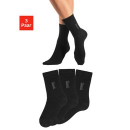 Basicsocken Bench., Damen, Gr. 39-42, schwarz (3x schwarz), Baumwollmischung, unifarben, elastisch, Socken, mit Bench Logo Stickerei