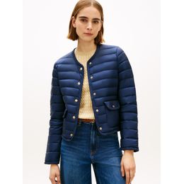 Steppjacke Tommy Hilfiger "FEMININE LW DOWN JACKET", Damen, Gr. XS (34), blau (schwarz night navy), Steppware, Obermaterial: 100% Nylon, unifarben, regular fit kurz, Rundhals, Jacken Steppjacke, mit aufgesetzten Taschen