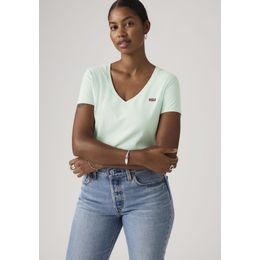 Levi's V-Shirt LEVI'S "Perfect Tee", Damen, Gr. M (38), gr&uuml;n (pale blau cotton), Jersey, Obermaterial: 100% Baumwolle, Basic, figurbetont h&uuml;ftlang, V-Ausschnitt, abgesteppte Kante, Shirts, mit kleinem Batwing- Logo