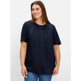 Longbluse sheego, Damen, Gr. 40, blau (tiefblau), 100% Viskose, unifarben, Rundhals, Blusen Longbluse