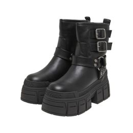 Stiefel Buffalo "Buffalo GOSPHER BOOTIE HARNESS - VEGAN NAPPA", Damen, Gr. 40, schwarz, Polyurethan, unifarben, Schuhe Stiefel