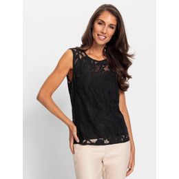 Blusentop Heine, Damen, Gr. 48, schwarz, 48% Baumwolle, 47% Polyamid, 5% Elasthan, unifarben, Rundhals, Blusen Blusentop