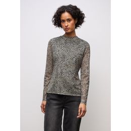 Langarmshirt Street One, Damen, Gr. 46, sanded beige, Stoff, 95% Polyester, 5% Elasthan, normal normal, hoch geschlossener Ausschnitt, abgesteppt, Shirts Langarmshirt, mit Leomuster