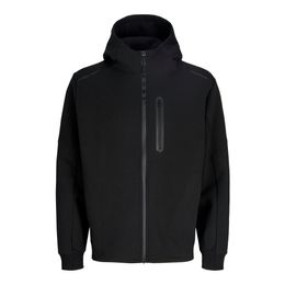 Jack & Jones Kapuzensweatshirt JACK & JONES "JCOFUSION FULL ZIP SWEAT HOOD", Herren, Gr. S, schwarz, angeraute Sweatware, Obermaterial: 72% Polyester, 28% Baumwolle, unifarben, regular fit normal, hoch geschlossener Ausschnitt, Sweatshirts