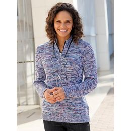 Stehkragenpullover Casual Looks "Stehkragen-Pullover", Damen, Gr. 36, blau (altrosa, marine, meliert), 55% Baumwolle, 45% Polyacryl, meliert, Pullover Stehkragenpullover